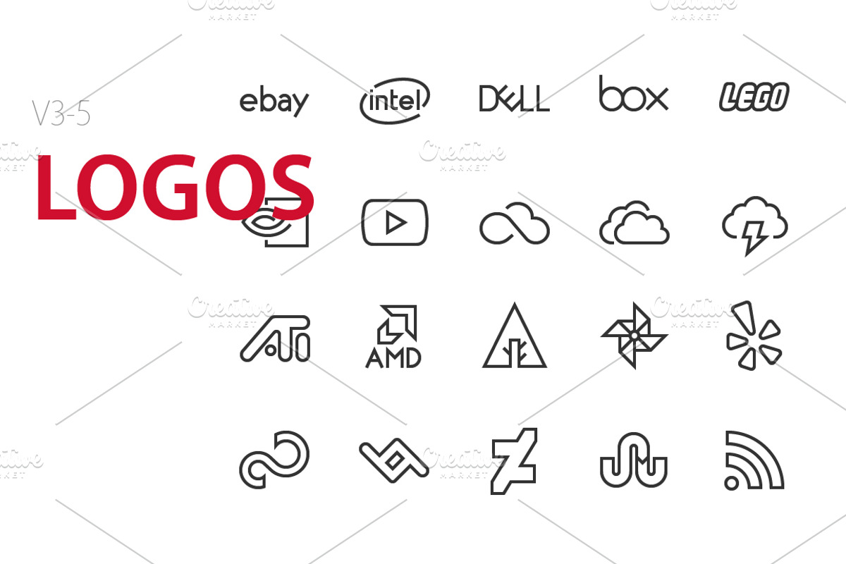 100 Logos UI icons, an Outline Icon by Palau | Creative Market