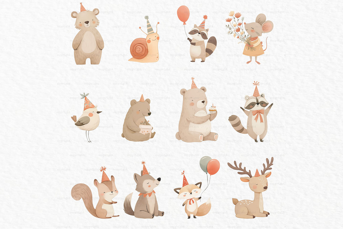 Woodland first birthday watercolor, an Animal Illustration by MyLittleMeow