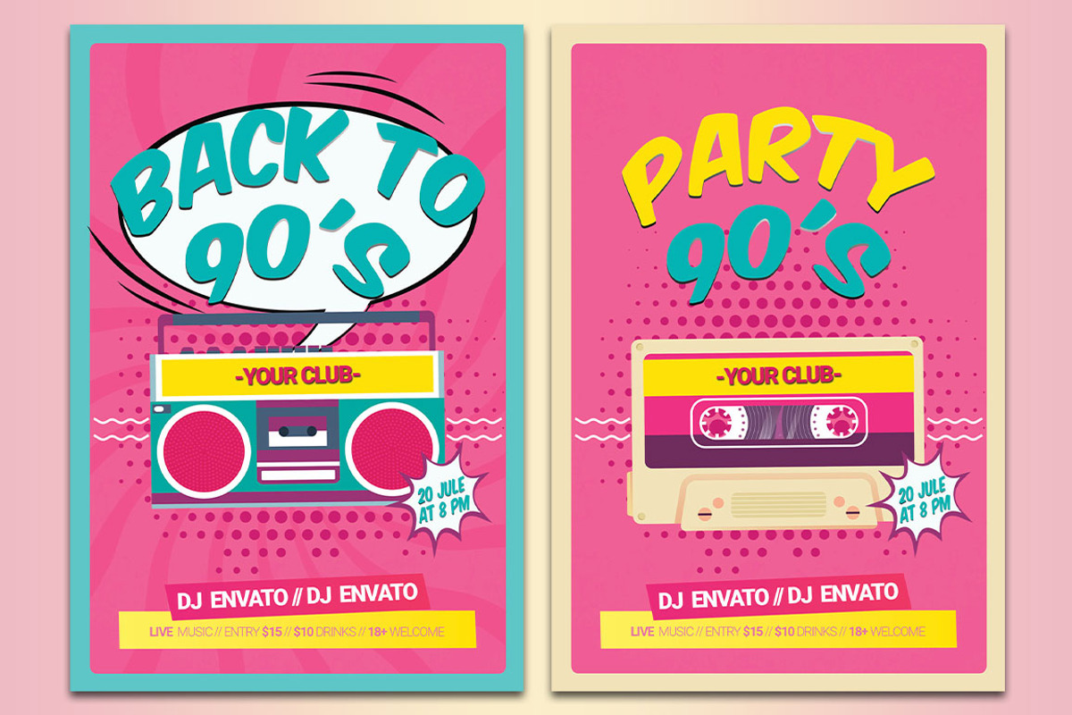 Back To The 90s Disco 90s Poster, a Flyer Template by Artolus