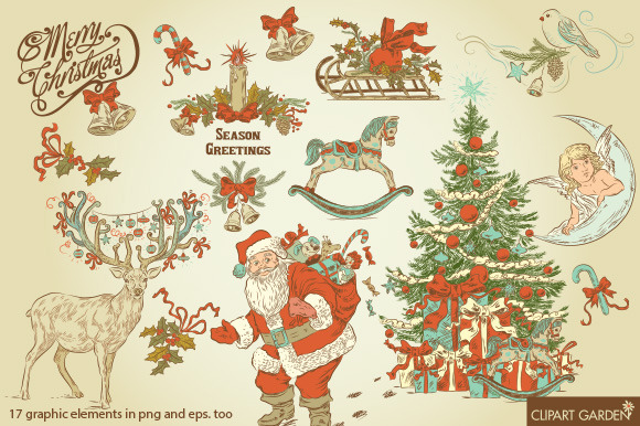 Vintage style CHRISTMAS clip art, an Illustration by CLIPART GARDEN