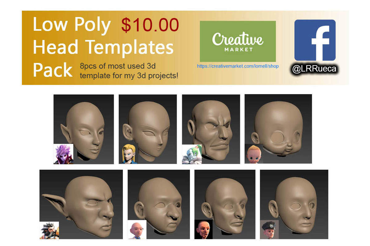 Low Poly Head Templates Pack, a Characters & Person 3D Model by LomellRueca