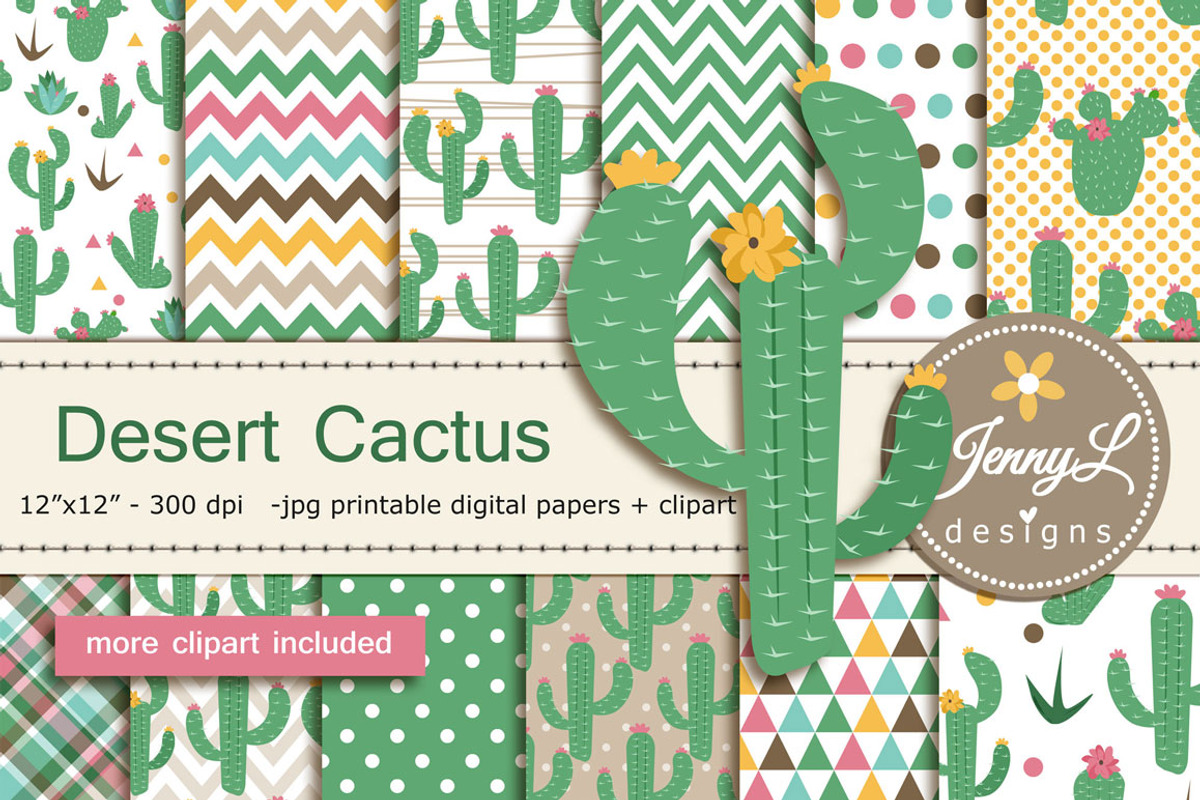 Desert Cactus Digital Papers Clipart, a Pattern Graphic by JennyL ...