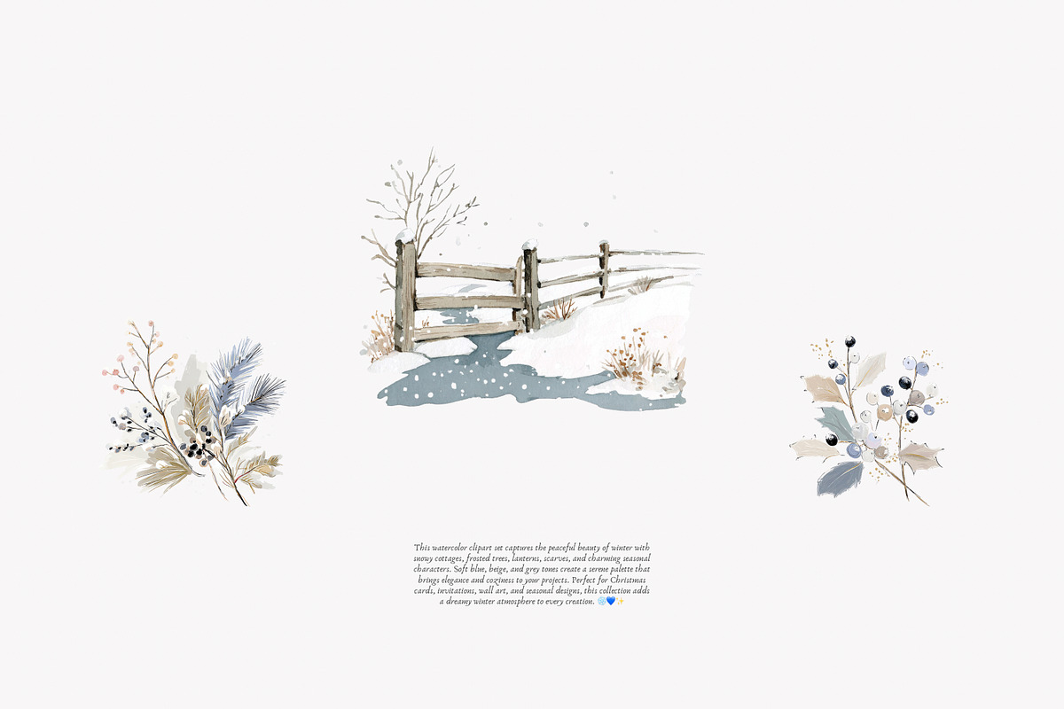 watercolor winter clipart set, a Decorative Illustration by Patishop Art