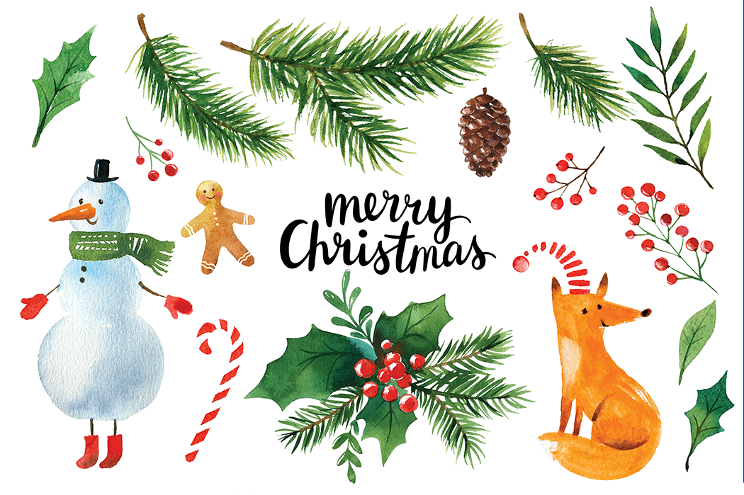 Watercolor Christmas Clipart, an Illustration by lenlis