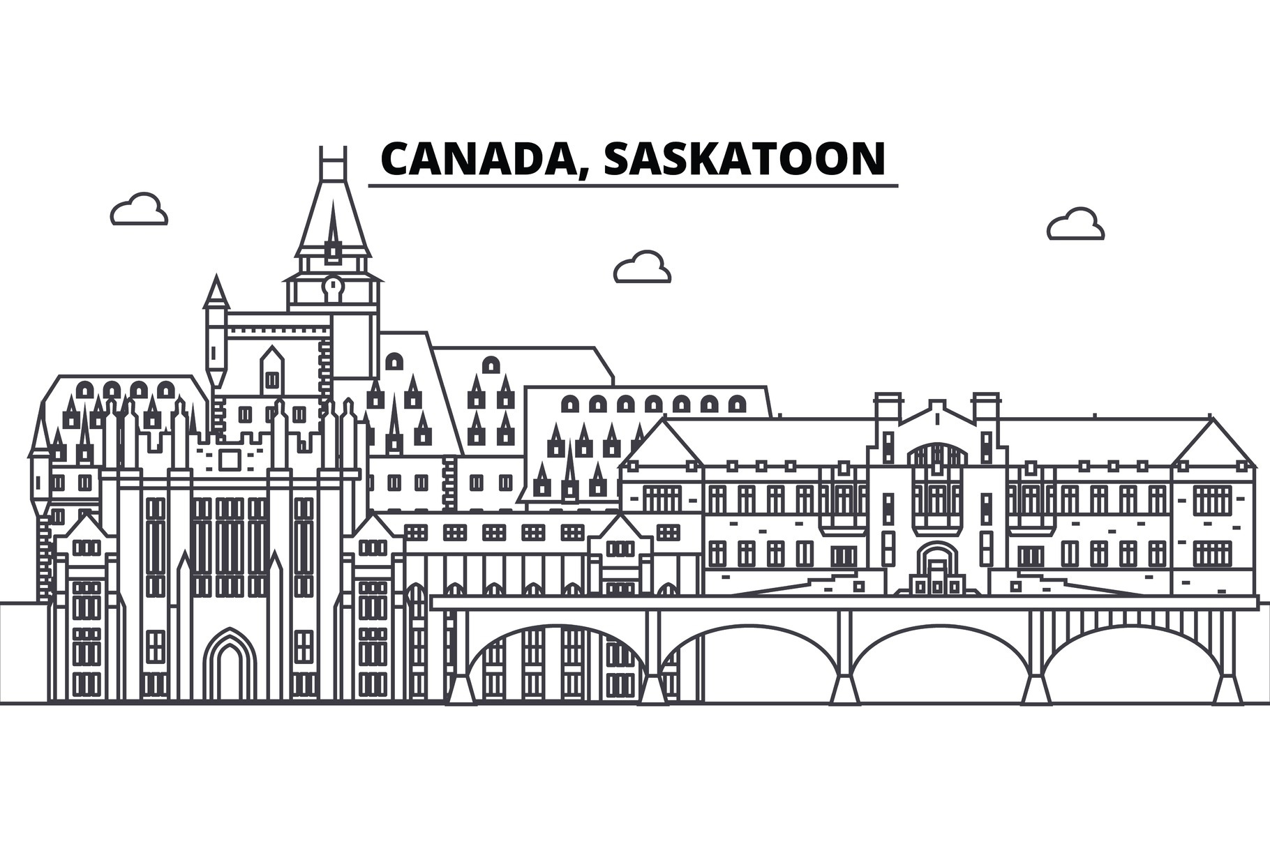 Canada, Saskatoon line skyline vector illustration. Canada, Saskatoon ...