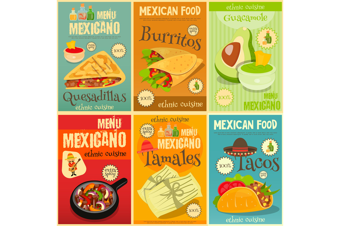 Mexican Food Mini Posters Set | Food Illustrations ~ Creative Market