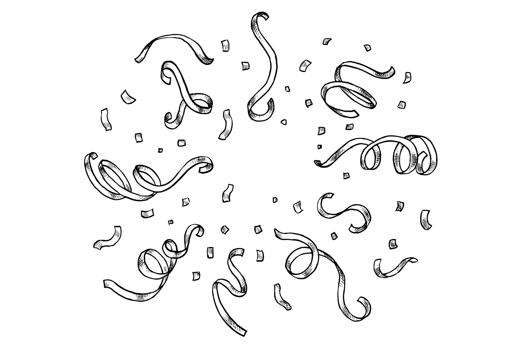 Exploding confetti ribbon drawing, a Decorative Illustration by ...
