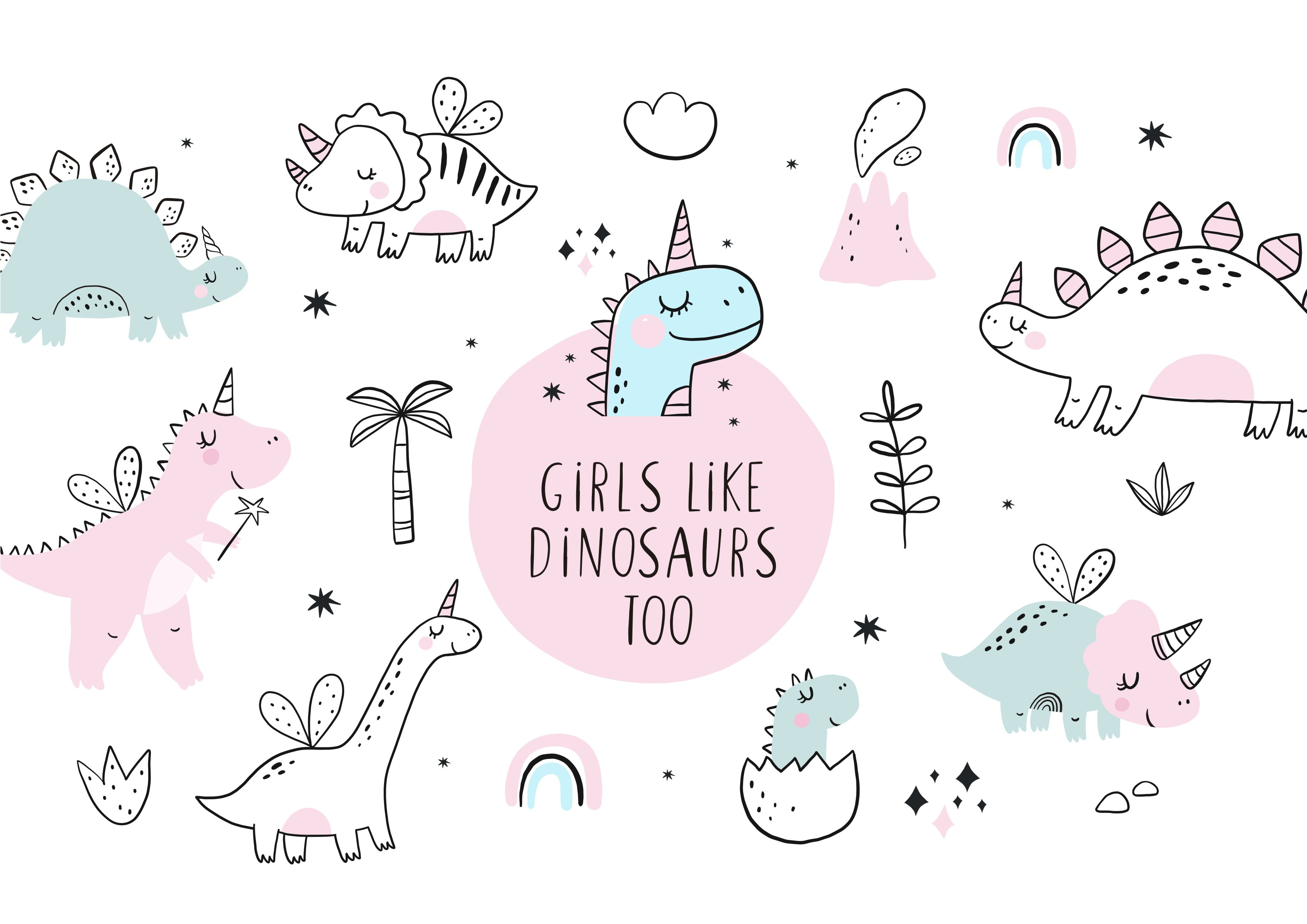 Girls Like Dinosaurs too, an Animal Illustration by Barkova Nadya