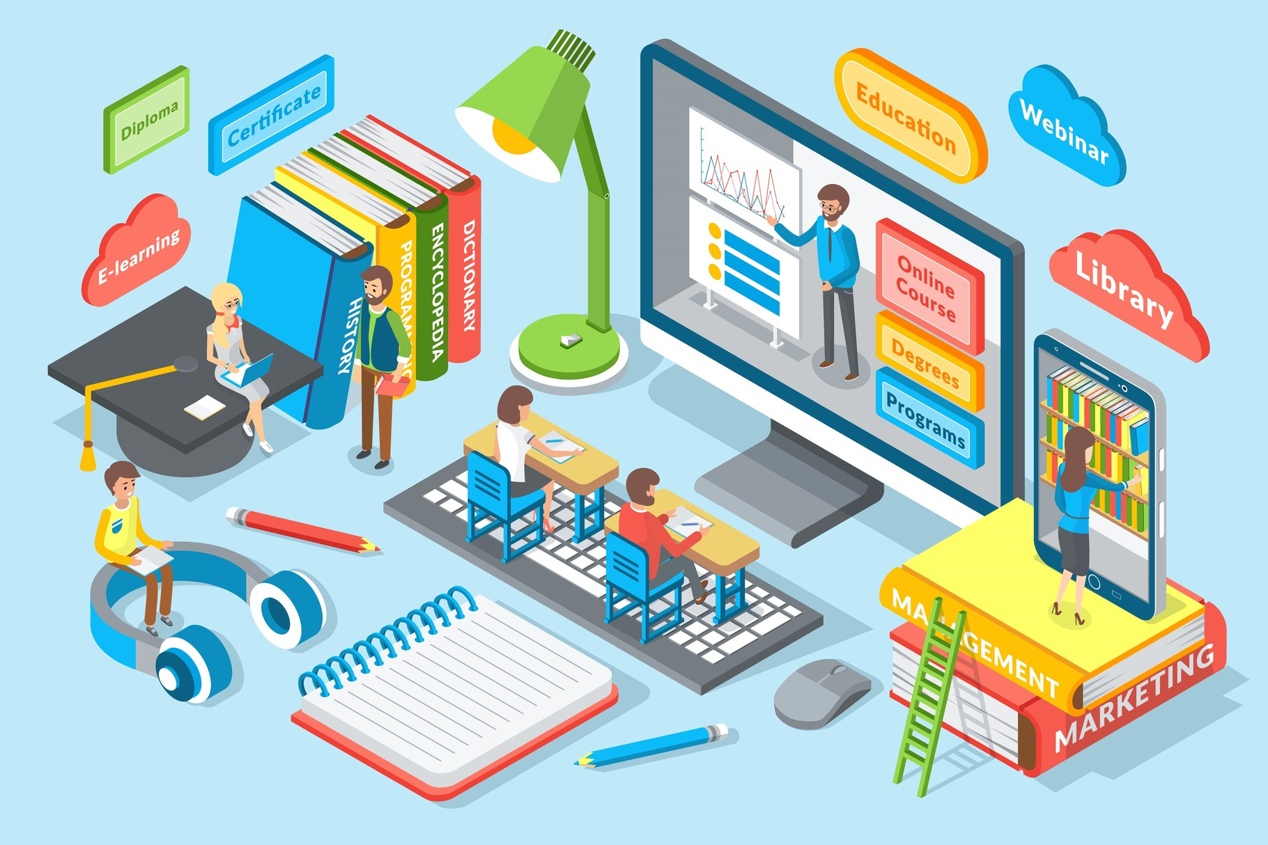 Online Education Emblem Cartoon | Decorative Illustrations ~ Creative ...