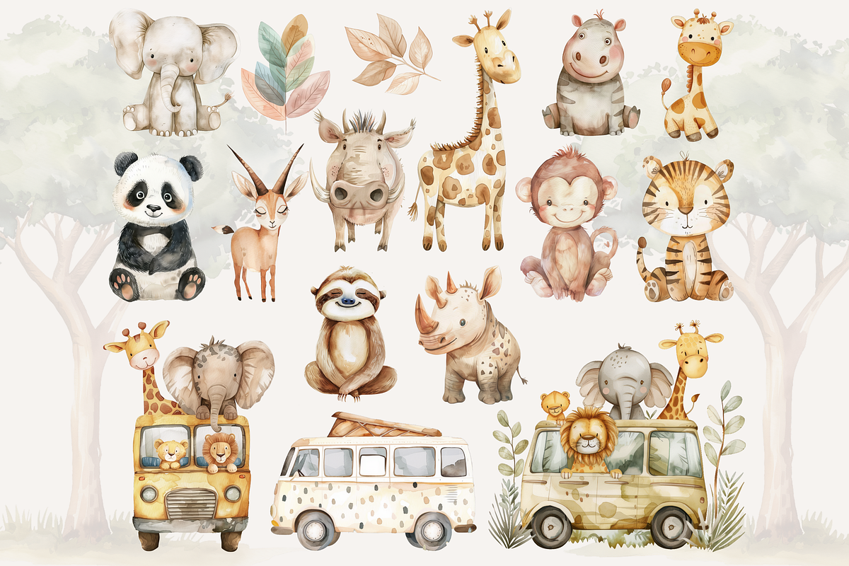 Cute Safari Animals Clipart, an Animal Illustration by ClipArtCharm