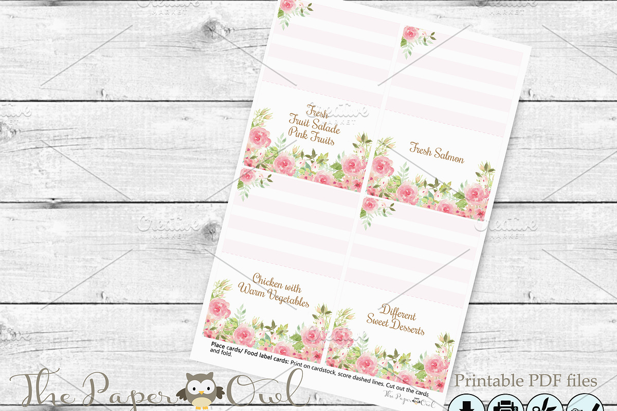 Watercolor Flowers table cards, a Templates & Theme by ThePaperOwl
