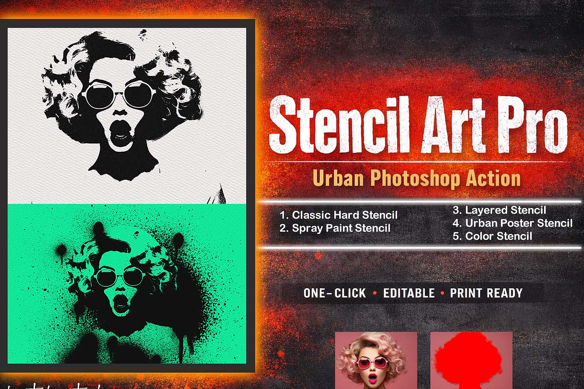 Stencil Art Pro Urban Ps Action, an Action Add-On by Studio Retouch