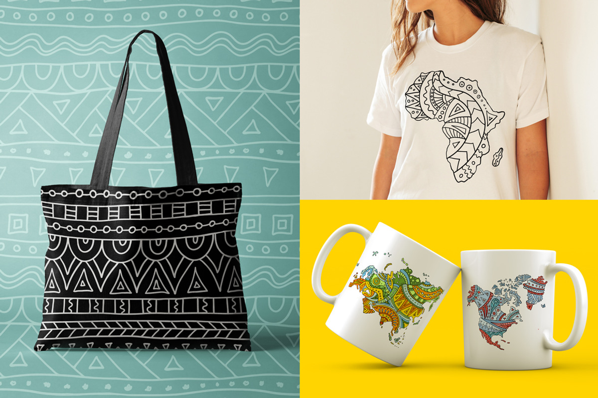 Art world map. Zentangle style., a Decorative Illustration by Rainbow Shop