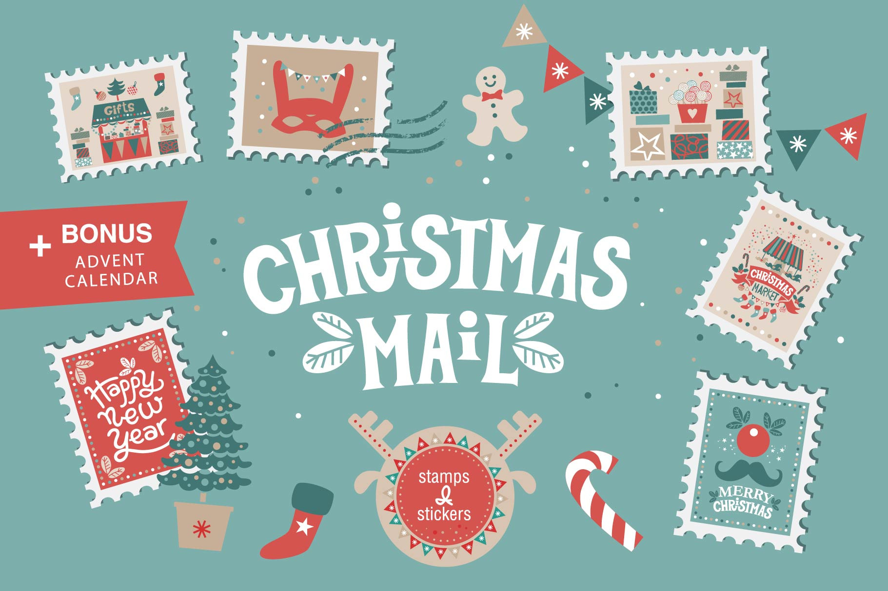 Christmas mail. Stamps and stickers, an Illustration by Maru_art ...