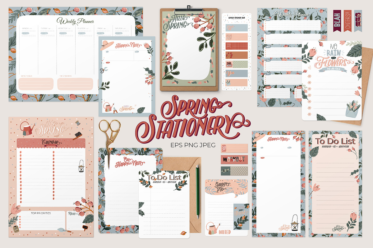 Spring Stationery set, a Stationery Template by Ruslana Lubenets
