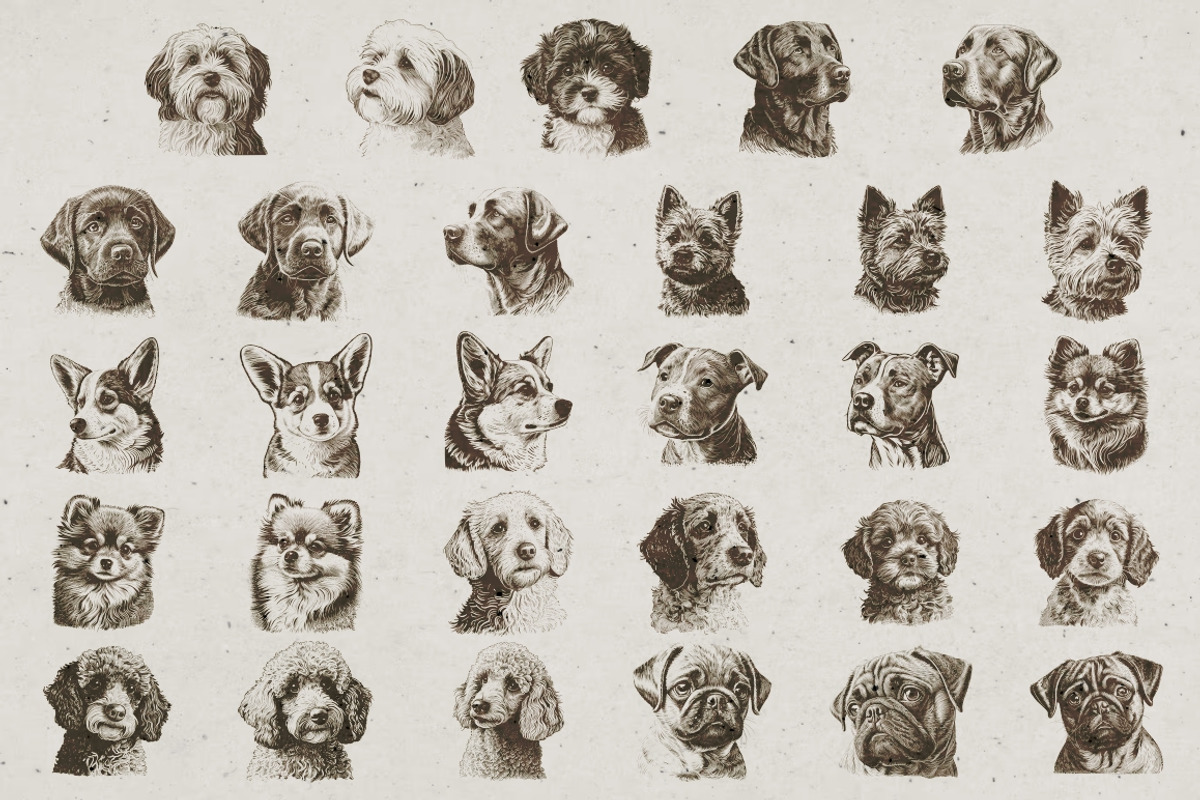 52 dog breed 194 portrait illustration