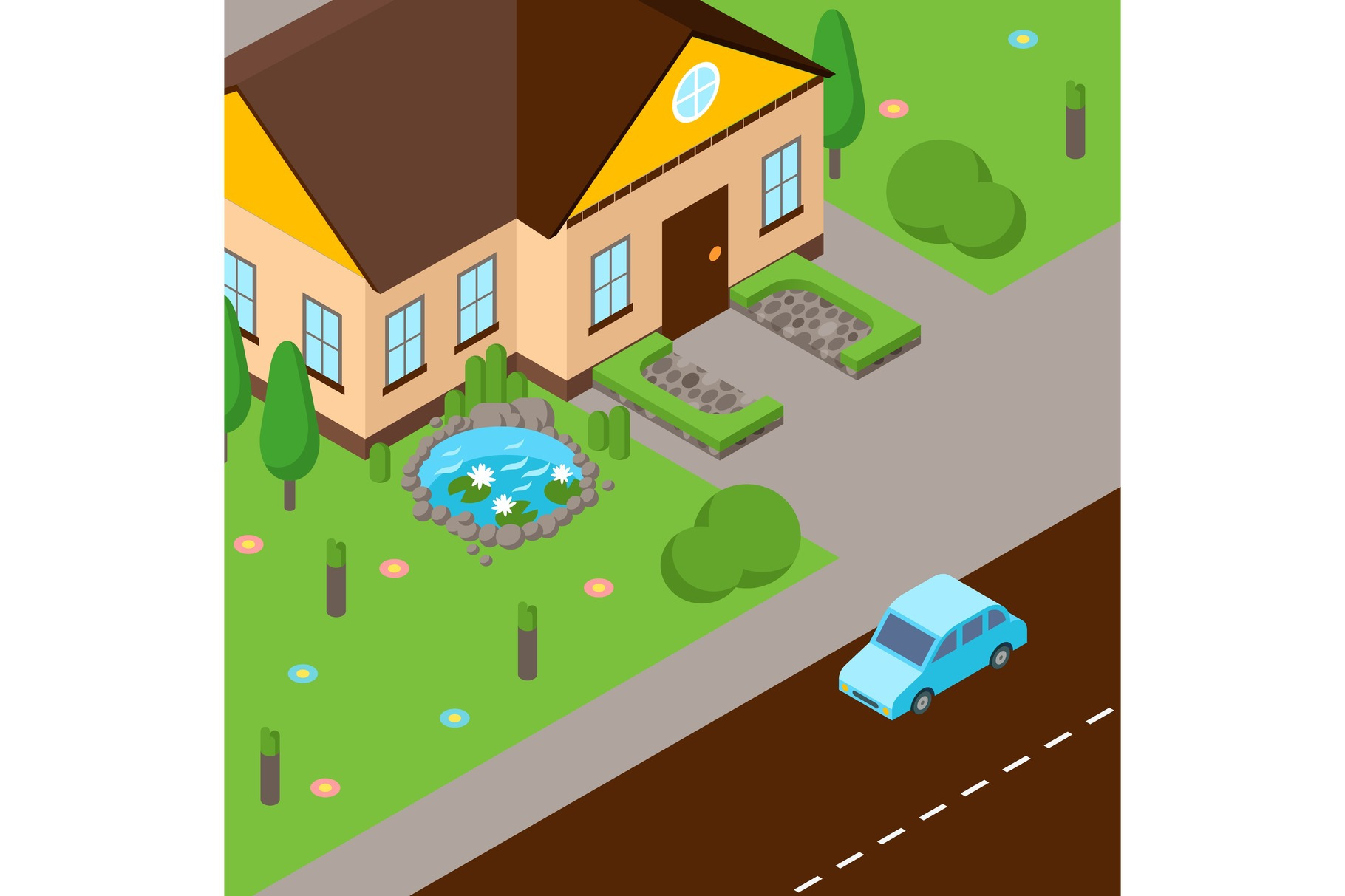 Isometric street scene, vector, a Decorative Illustration by ...