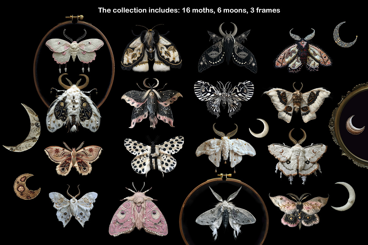Celestial Moths Handmade Collection, an Object Graphic by Struvictory.art