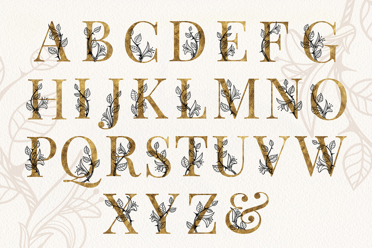 THORN Floral Gold Alphabet, a Decorative Illustration by Olga Begak Art ...