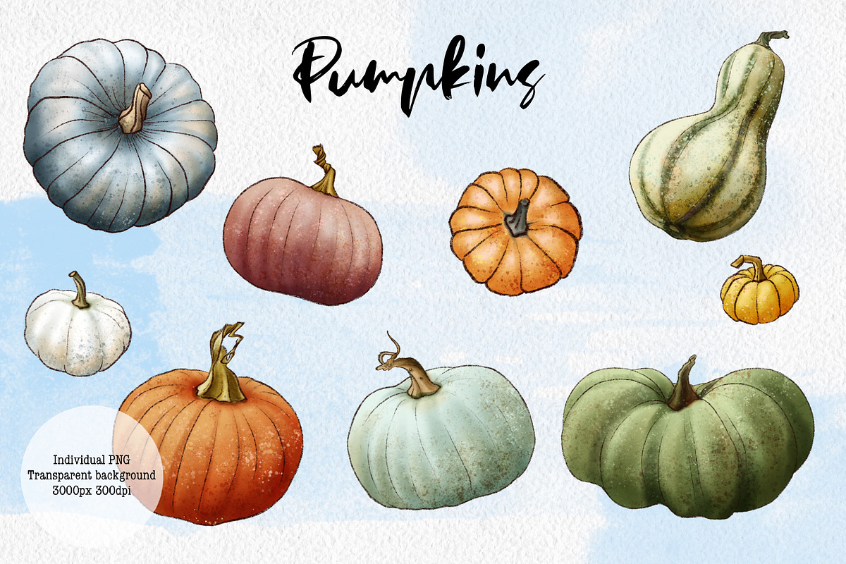 Hello Autumn Clipart, Leaves and Pumpkins