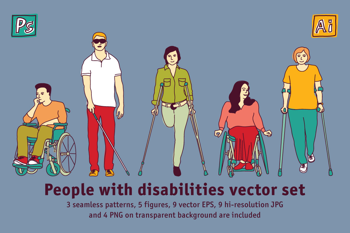 People with disabilities vector set, a Healthcare Illustration by Crowhouse