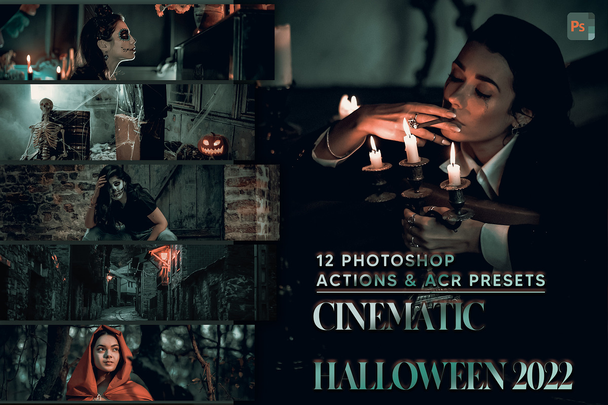 12 Cinematic Halloween Photoshop, an Action Add-On by Hue Palettte Studio