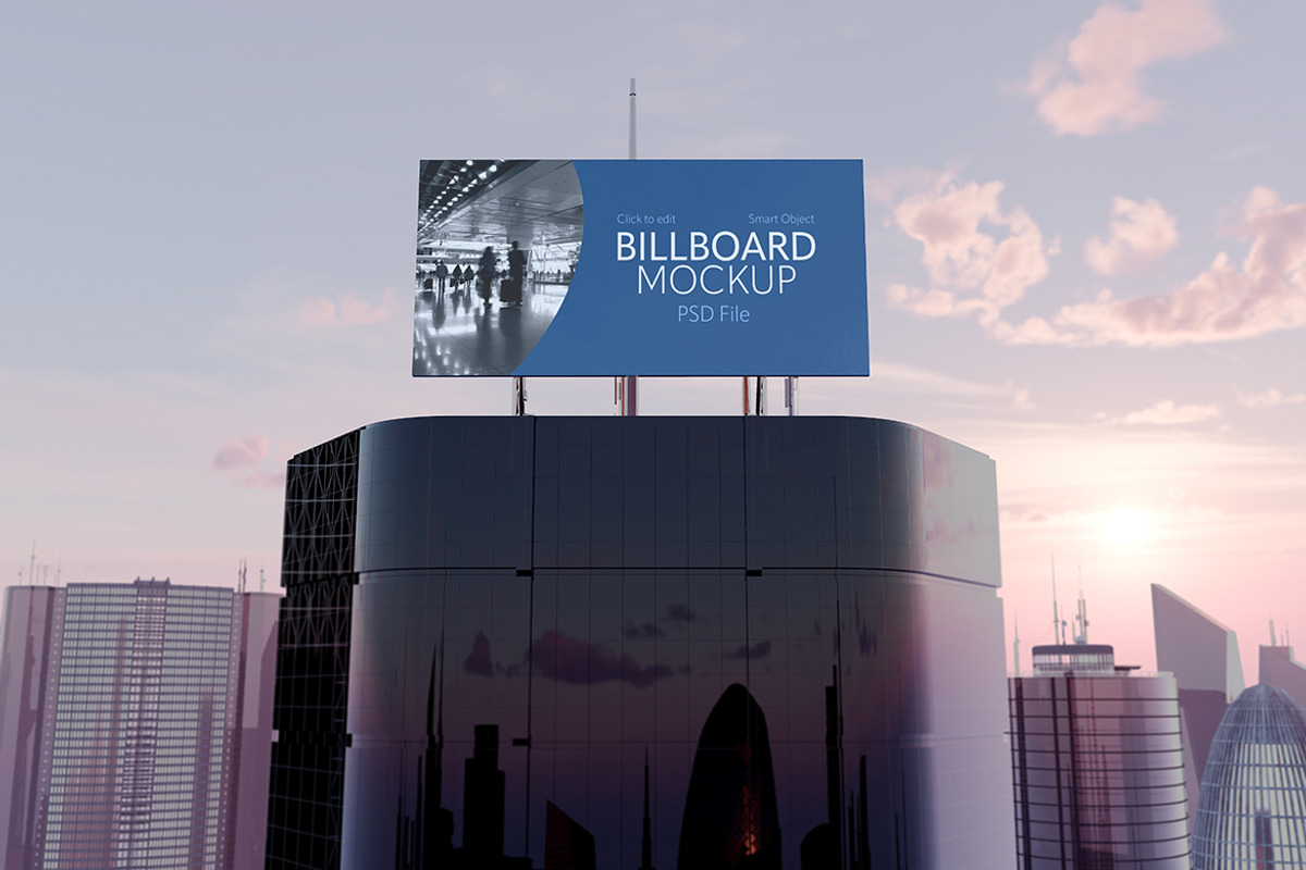 Urban Rooftop Billboard Mockup