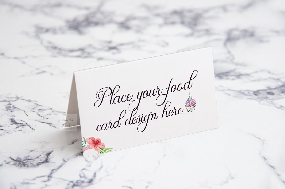 Table food tent name tag card mockup, a Print Template by Leo Flo Mockups