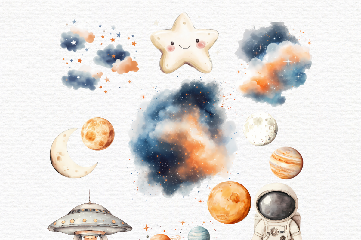 Watercolor space clipart bundle, an Education Illustration by Invite to ...