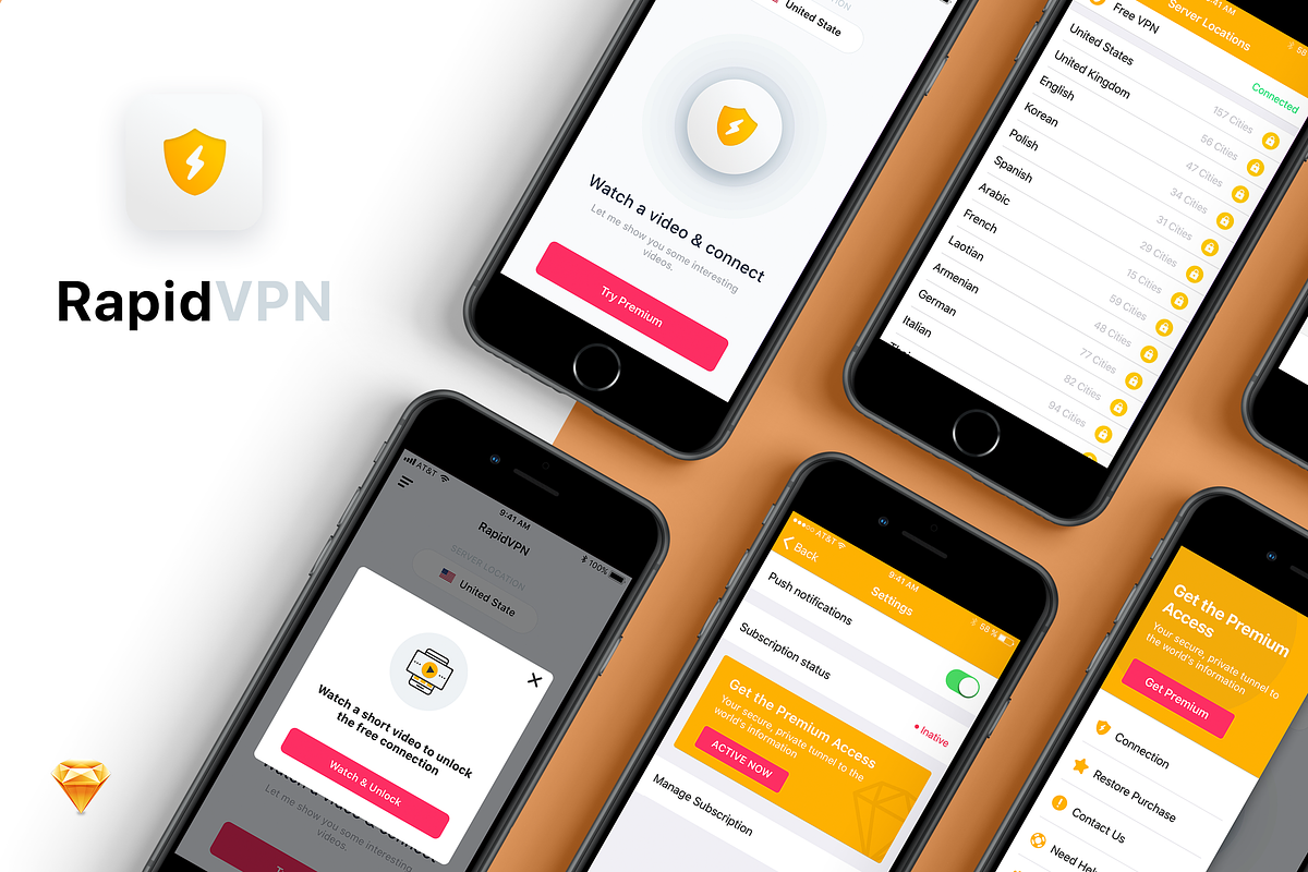 RapidVPN Mobile UI Concept, an App Template by hoangpts | Creative Market
