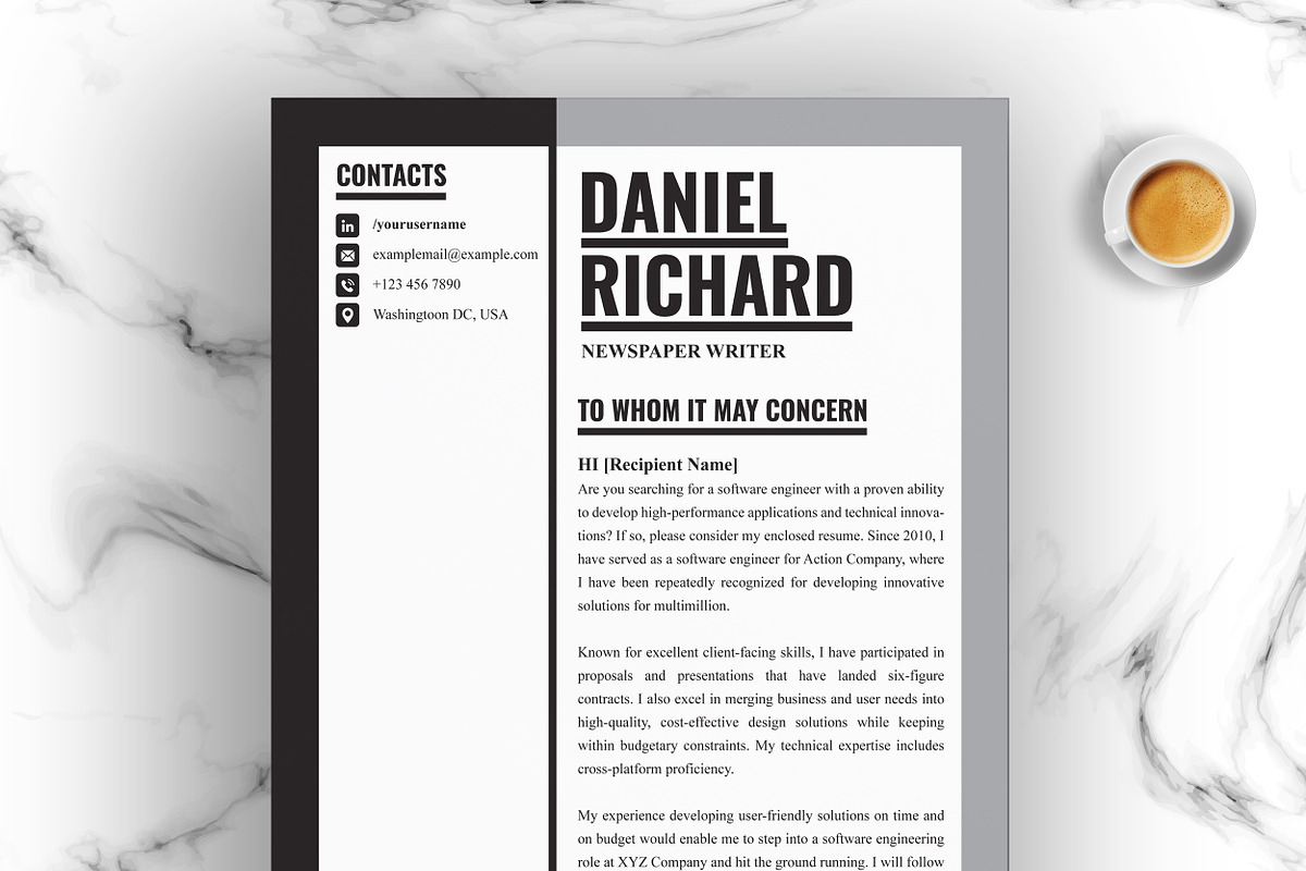 Journalist Bold/Black CV Template