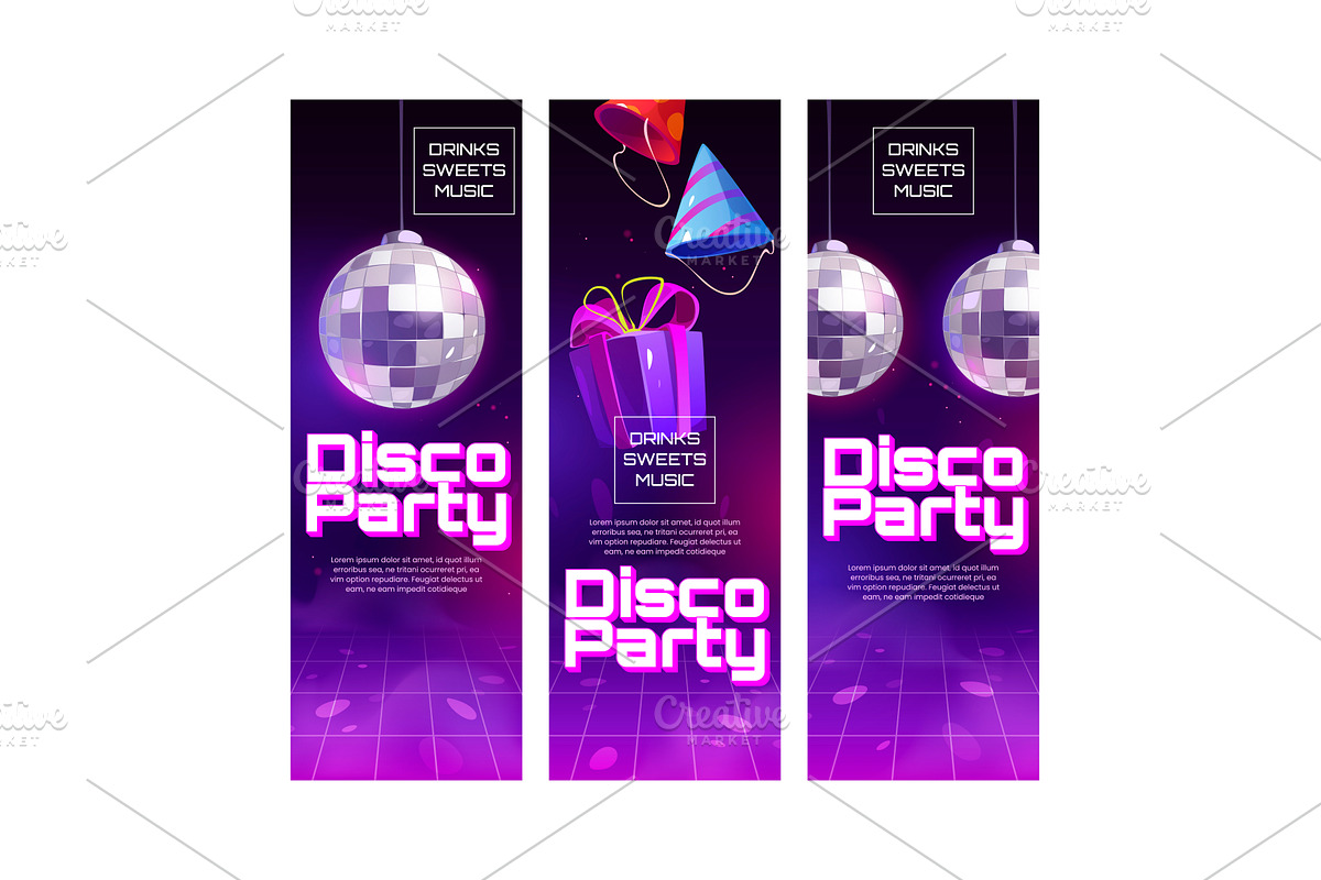 Disco party posters with cocktails, a Decorative Illustration by art ...