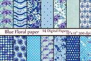 Blue floral digital paper pack, a Pattern Graphic by chilipapers