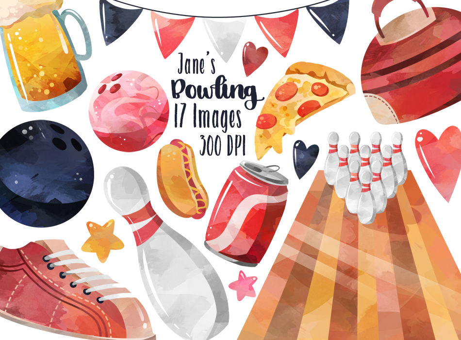 Watercolor Bowling Clipart, a Sport Illustration by DigitalArtsi