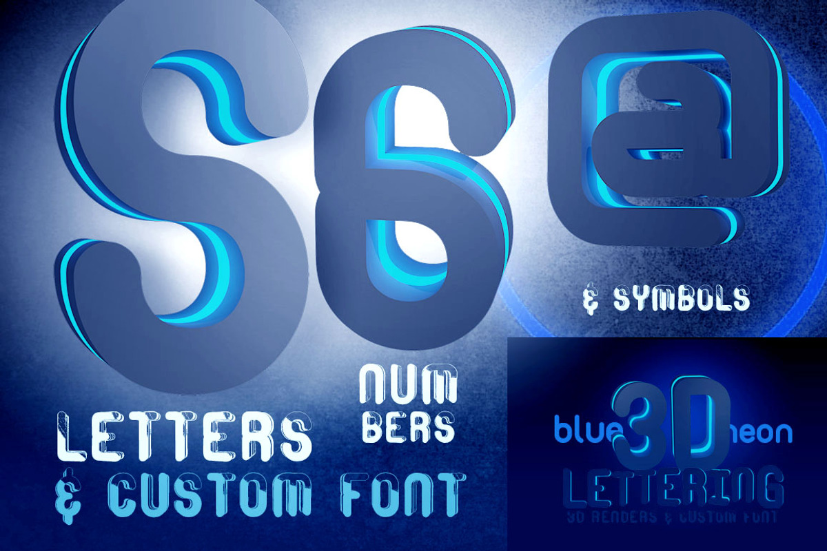 Blue Neon 2 - 3D Lettering + Font, a Font by MIIM