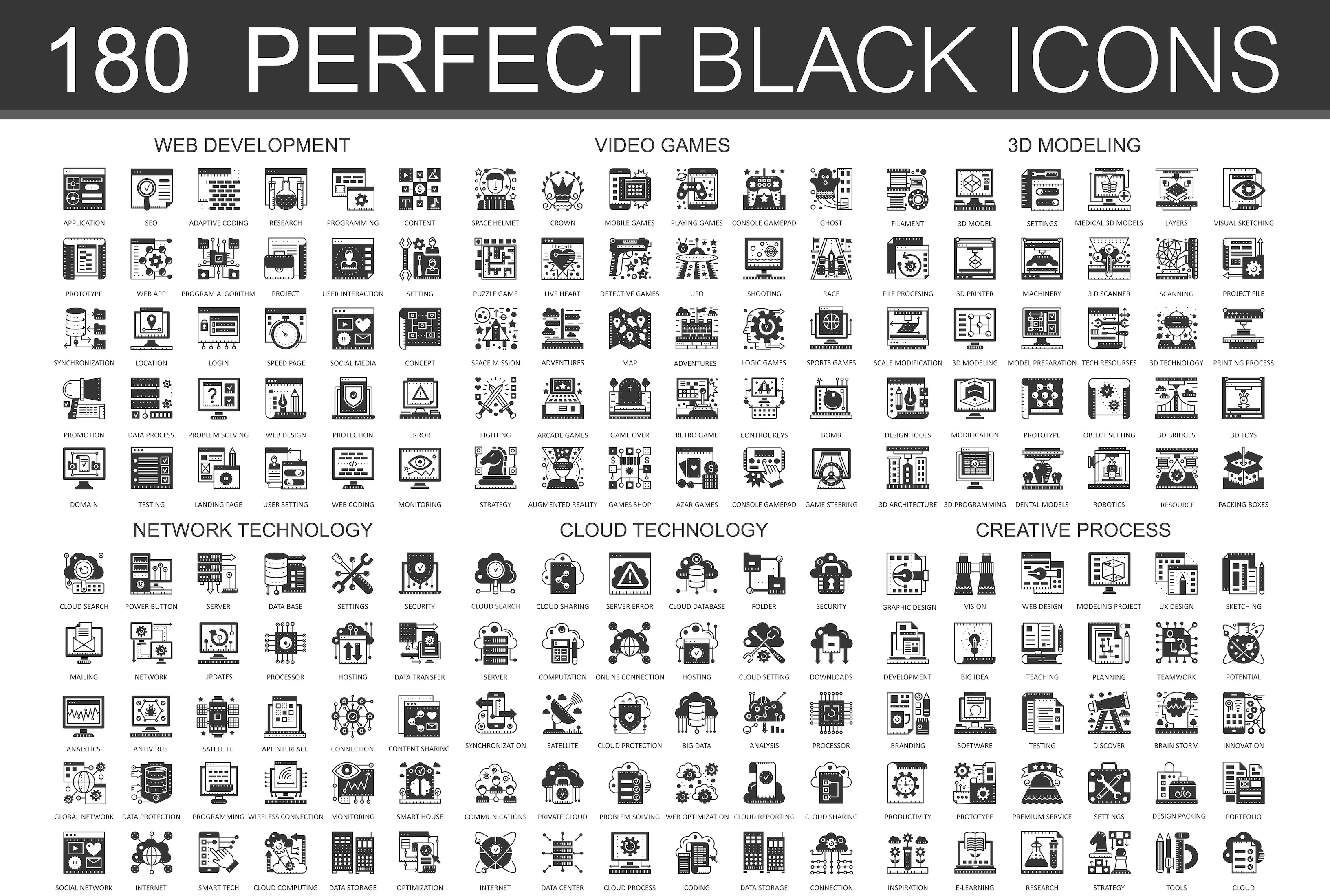 180 Black complex icons, an Icon by Lemberg Vector
