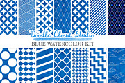 Blue Watercolor digital paper, a Pattern Graphic by Doodle Cloud Studio