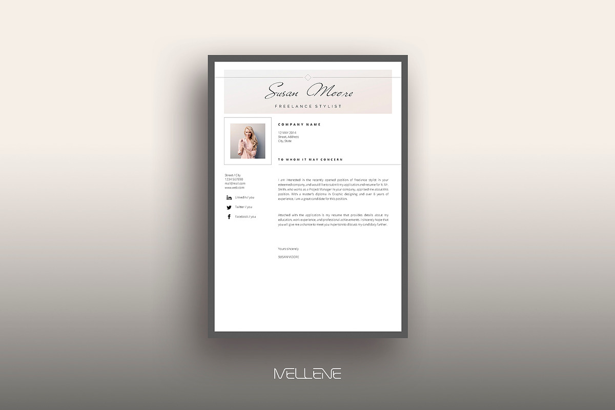 Resume / CV template - Susan, a Resume Template by Mellene Templates