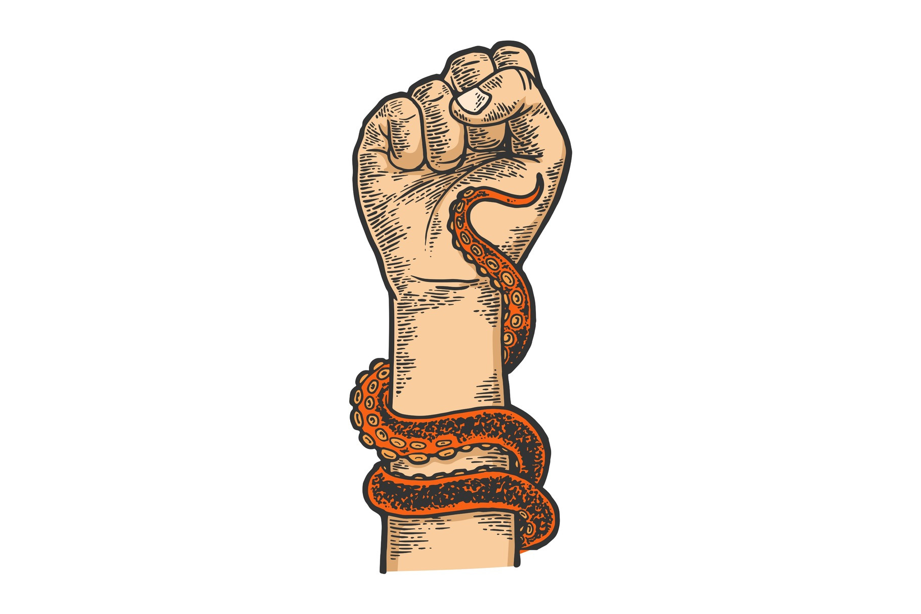 Octopus around human hand sketch | Animal Illustrations ~ Creative Market