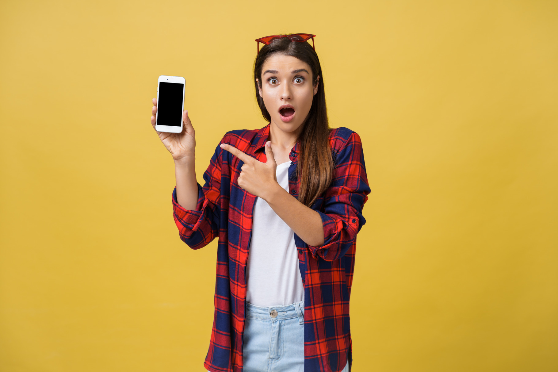 Photo of emotional shocked young containing phone, girl, and female, a ...