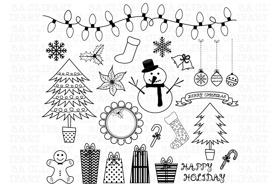 Christmas Doodles ClipArt, an Illustration by SA ClipArt