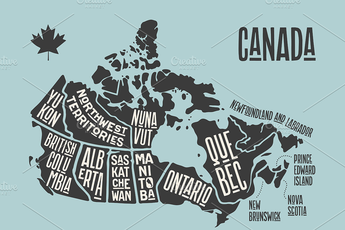 Map Canada. Poster map of provinces, an Illustration by Foxys Graphic