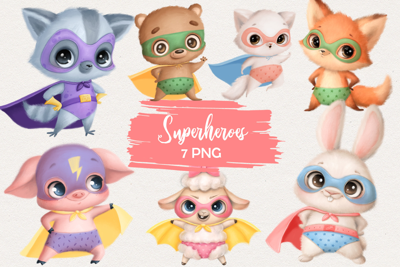 Cute Superheroes Animals Clipart, an Animal Illustration by BonbonnyDesigns