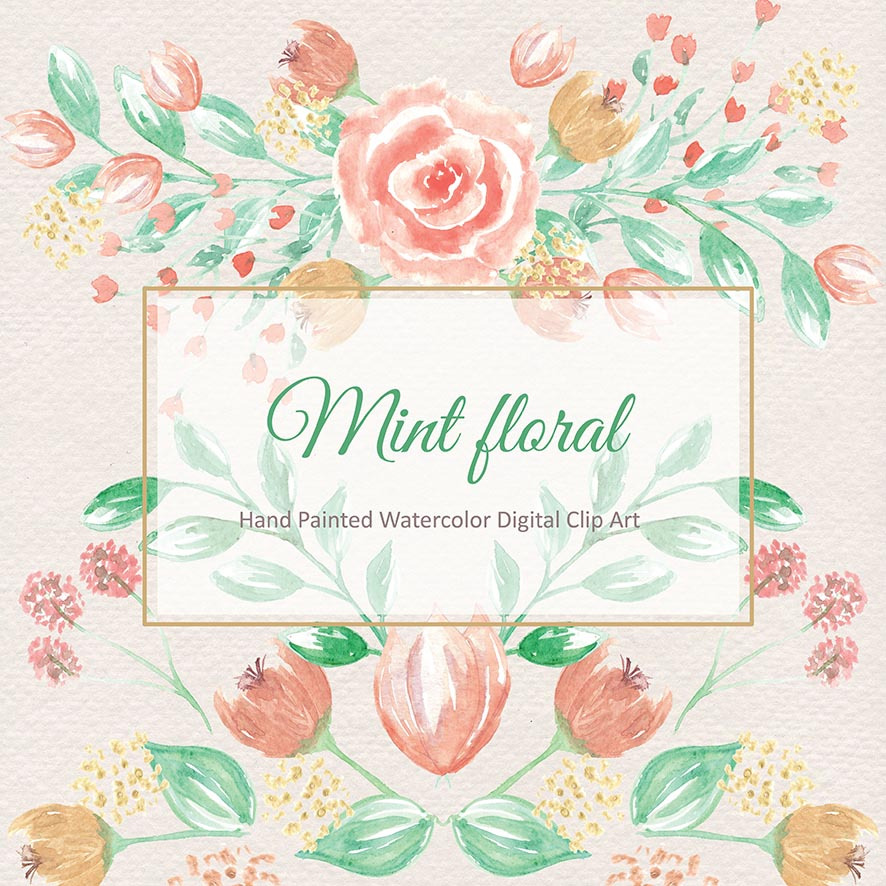 Mint/coral watercolor flower clipart | Illustrations ~ Creative Market