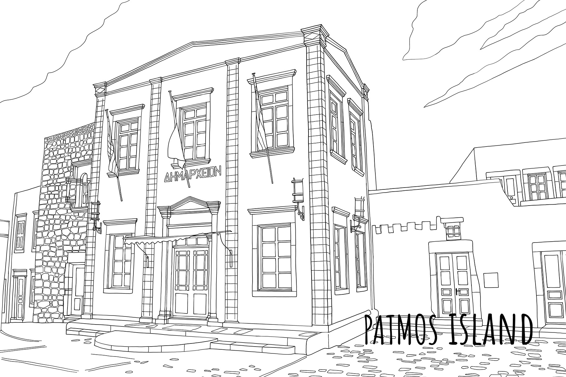 Patmos Island Greece Coloring Page, an Illustration by ItsAllTripToMe