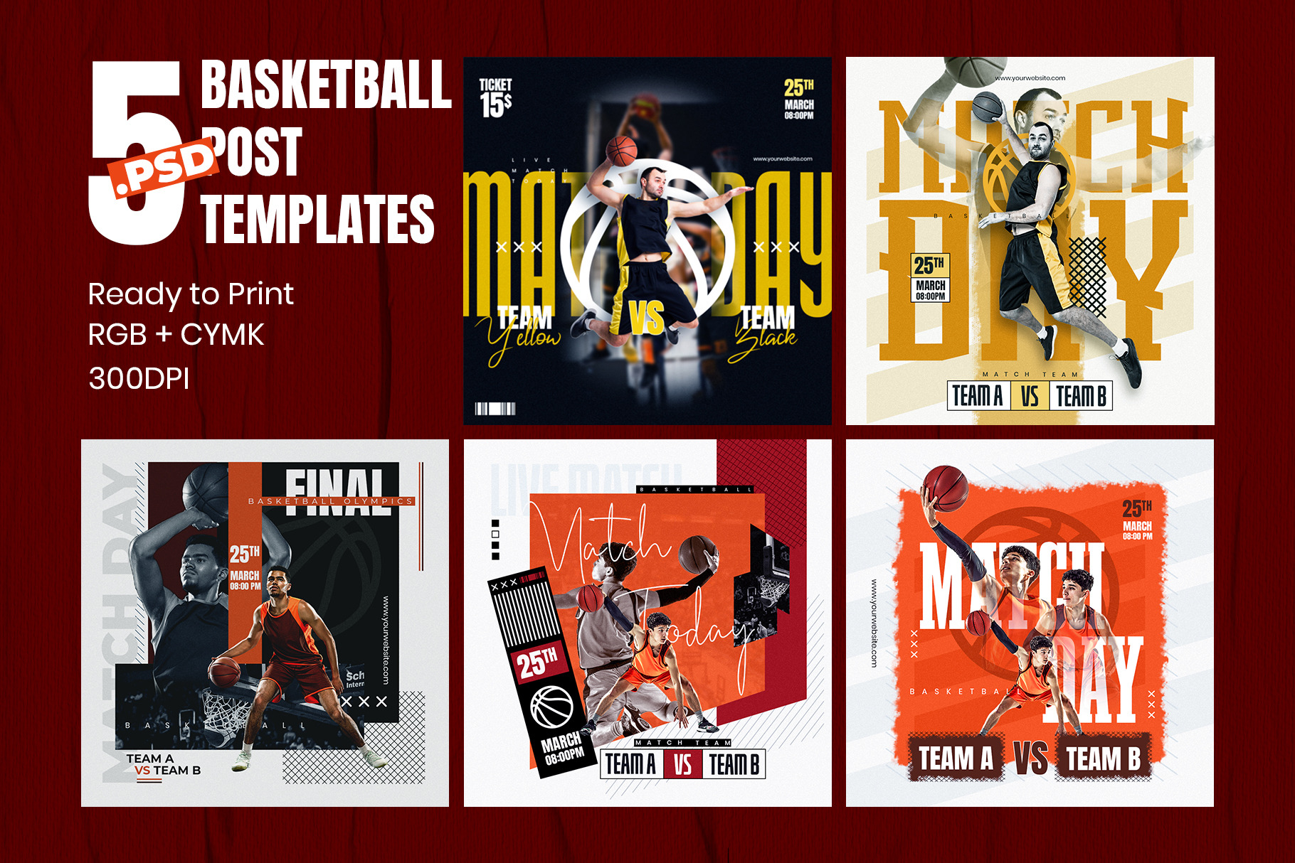 Bundle 5 Basketball Post Templates