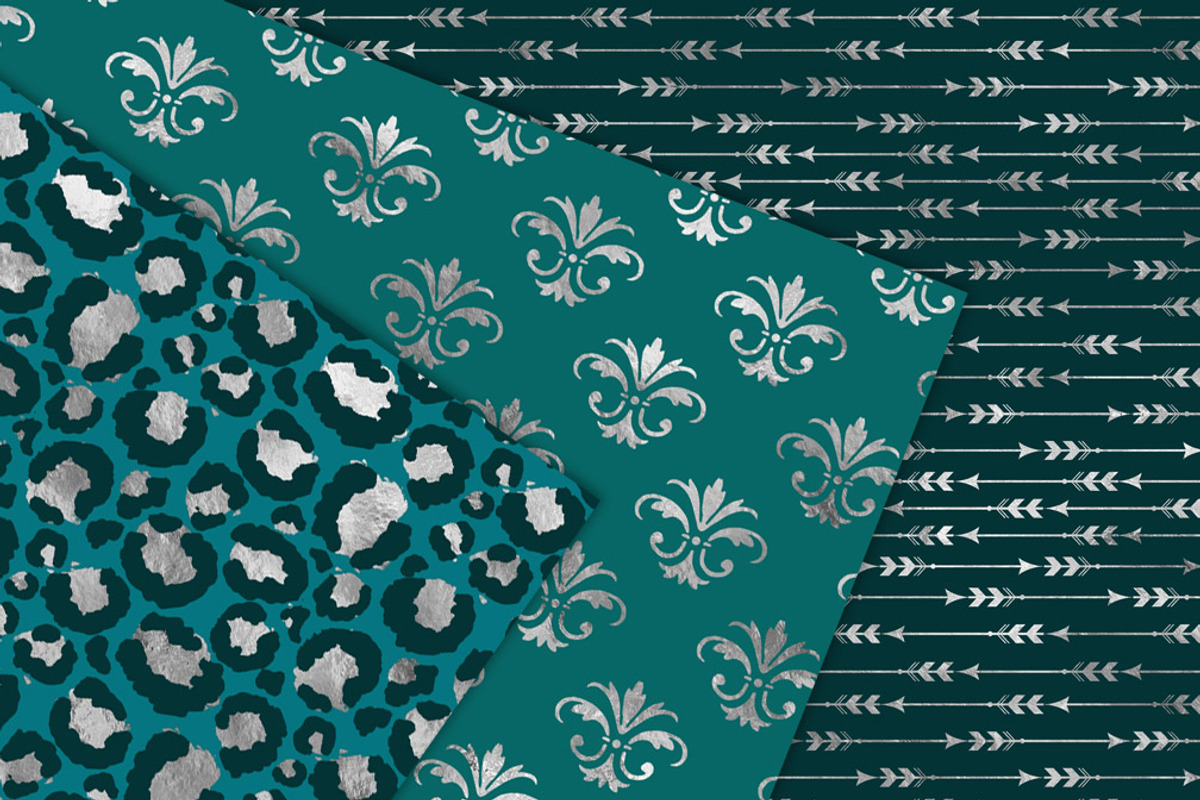 Teal and Silver Digital Paper, a Pattern Graphic by Digital Curio