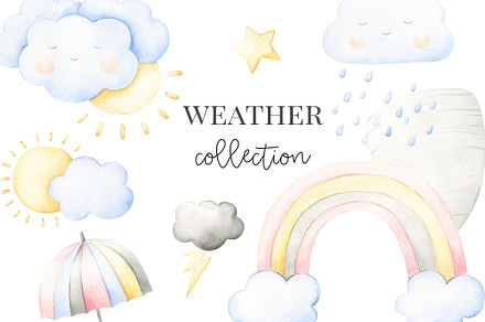 Rainy Day Spring Watercolor Clipart | Illustrations ~ Creative Market