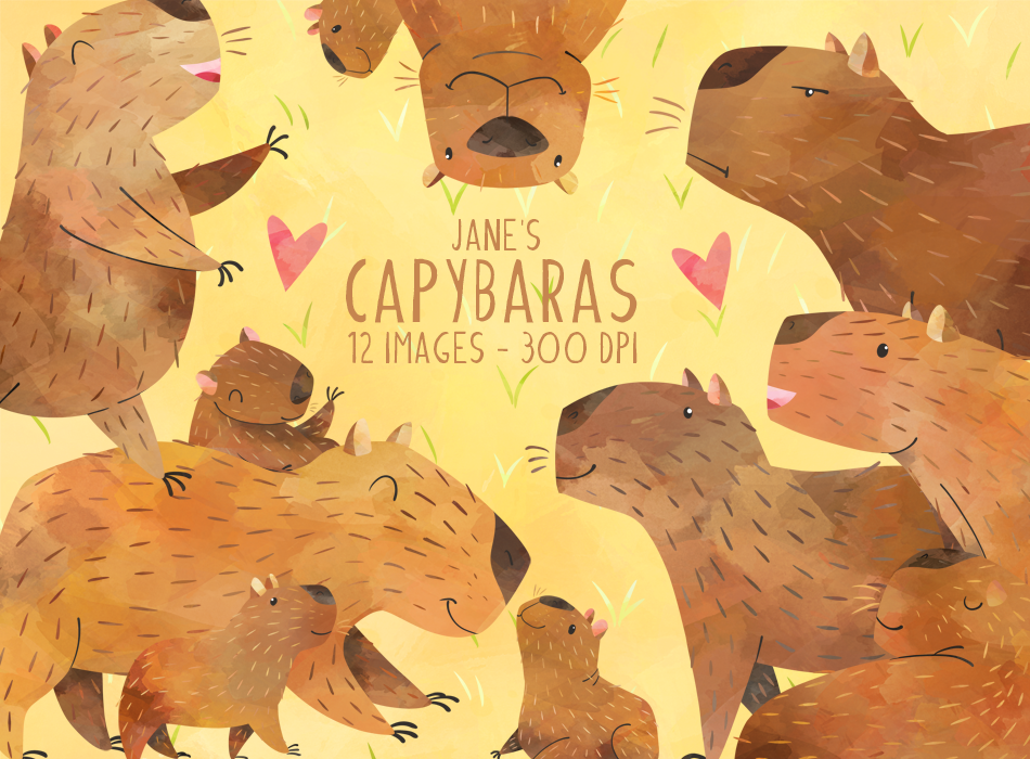 Watercolor Capybara Clipart, an Animal Illustration by DigitalArtsi