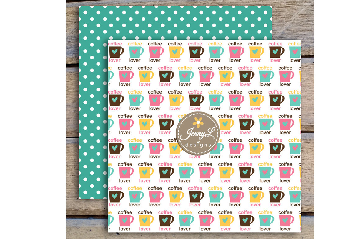 Coffee Donut Digital Papers Clipart, a Pattern Graphic by JennyL Designs
